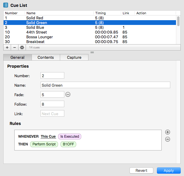 Add a new cue to the cue list using the plus button